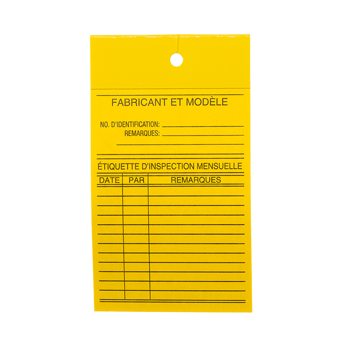 French Blank Service Tag, Yellow : Steel Fire Equipment
